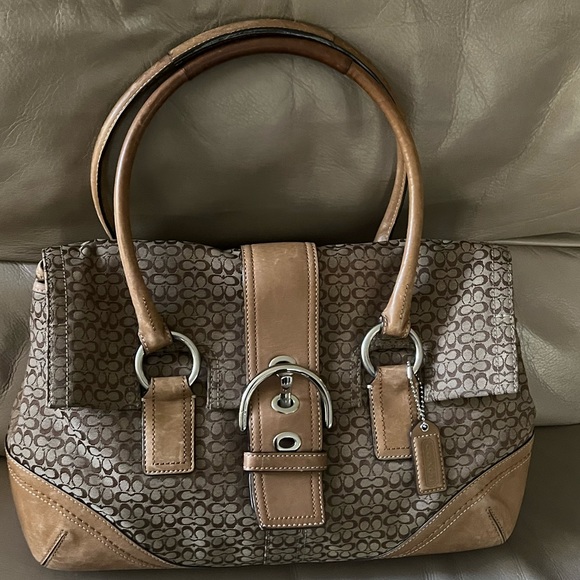 Coach | Bags | Coach Authentic Signature Flap Satchel Ashley Bag Tan Brown Signature | Poshmark